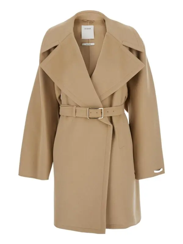 Sportmax Belted Virgin Wool Oversized Coat - Beige