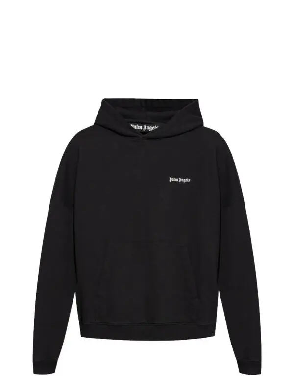 Palm Angels Logo Embroidered Hoodie - Black
