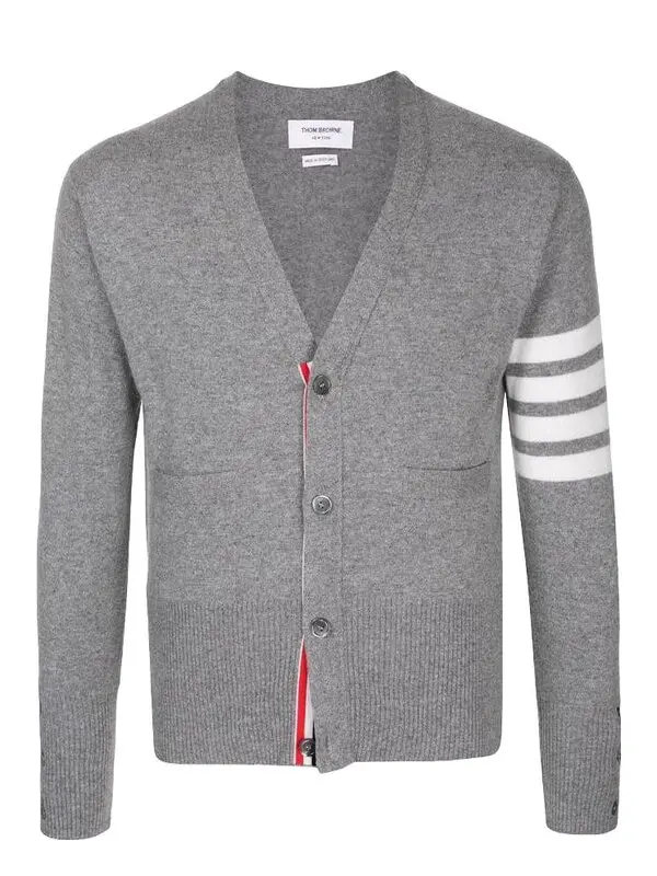 Thom Browne 4-bar Stripe V-neck Cardigan - Light Gray
