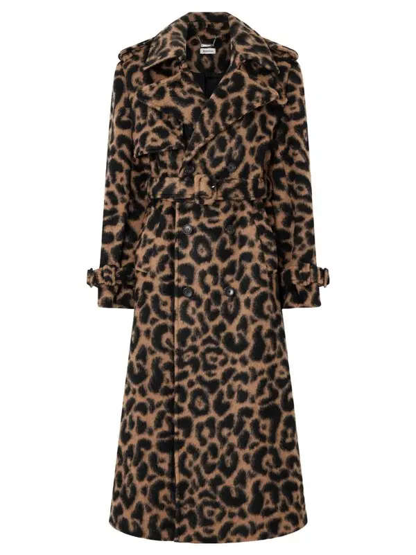 Simkhai Rumi Belted Leopard Print Wool Blend Coat - Black