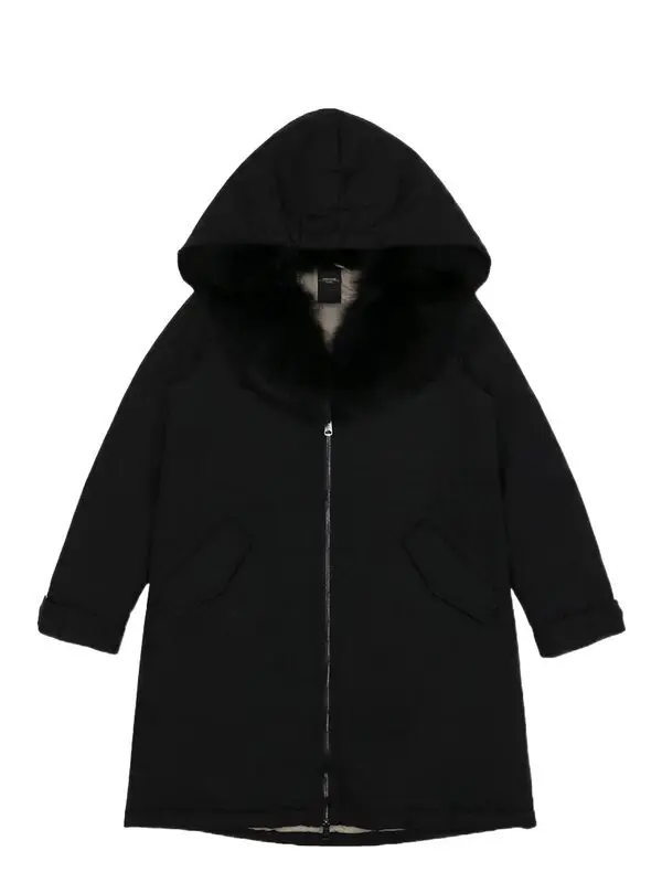 Max Mara Hooded Overcoat With Fur Trim - Black