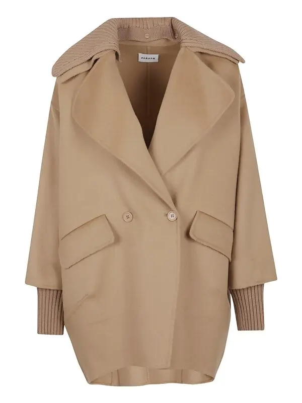 P.a.r.o.s.h Double-breasted Ribbed Collar Coat - Beige