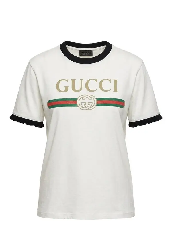 Gucci Cotton Jersey T-shirt With Web And Interlocking G Print - White