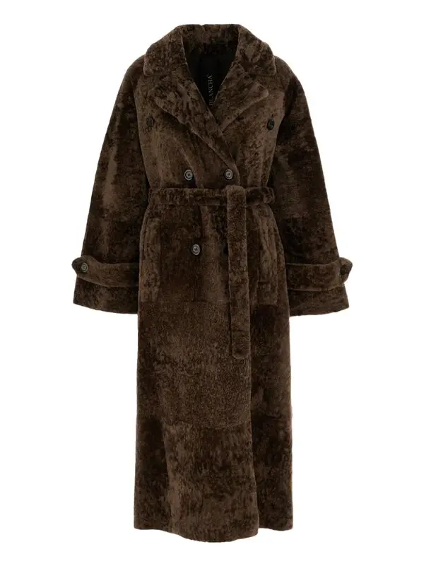 BLANCHA Merino Shearling Trench Coat - Black