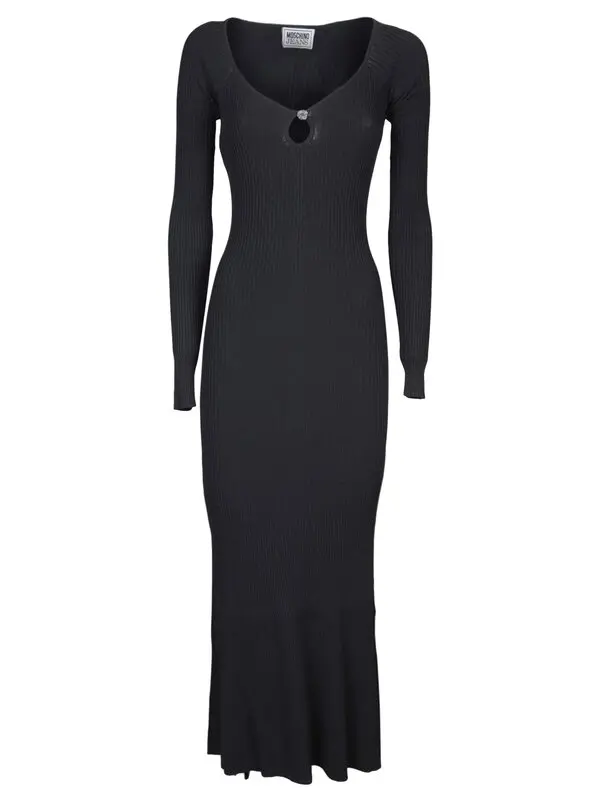 Moschino Long Sleeve Ribbed Dress - Black