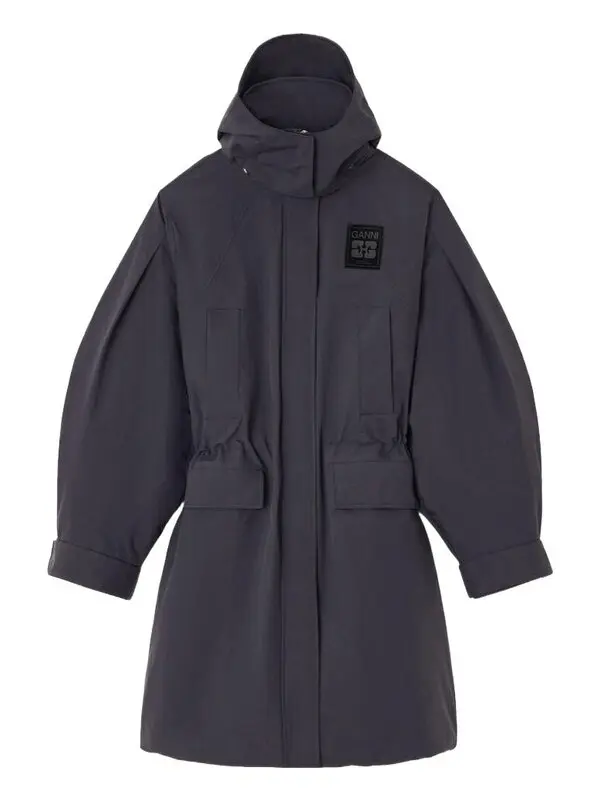GANNI Logo Patch Mid-length Coat - Dark Gray