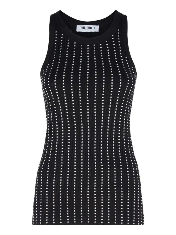 Attico Ribbed Embellished Tank Top - Black
