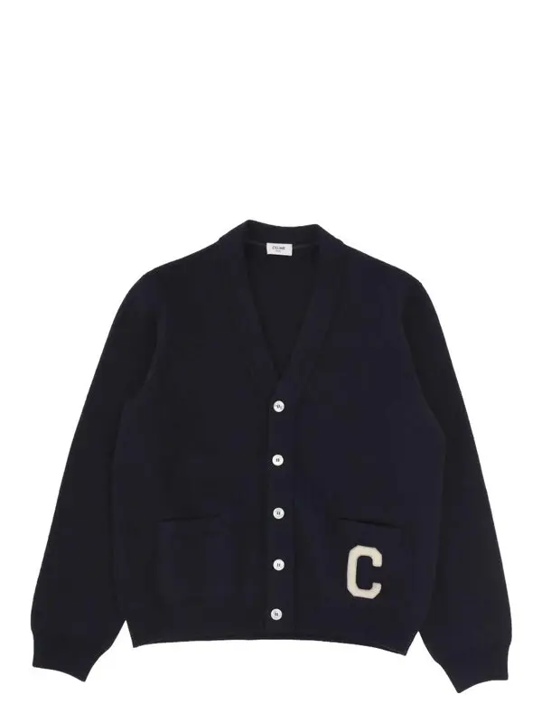 Celine College Cardigan In Wool - Navy Blue