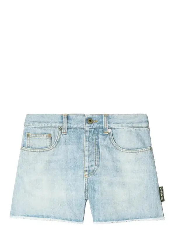 Off-White Frayed Denim Shorts - Light Blue