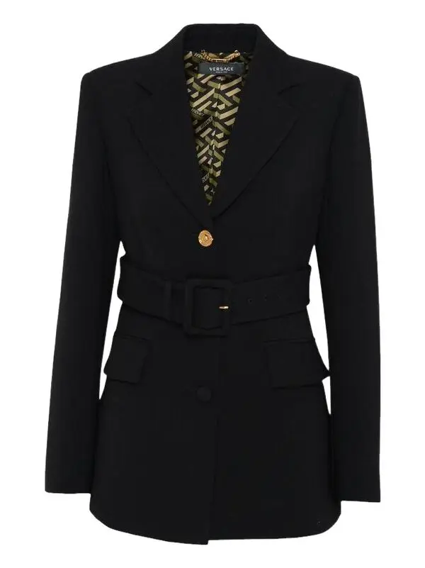 Versace Belted Waist Single-breasted Blazer - Black