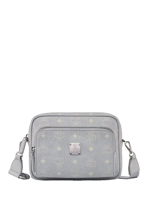 Mcm Logo Zipper Shoulder Bag - Gray