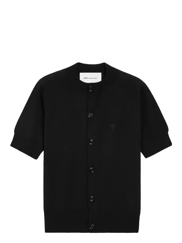 Ami Short-sleeve Logo-embroidered Cardigan - Black