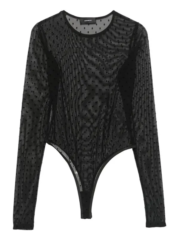 Wardrobe.NYC Polka-dot Mesh Bodysuit - Black