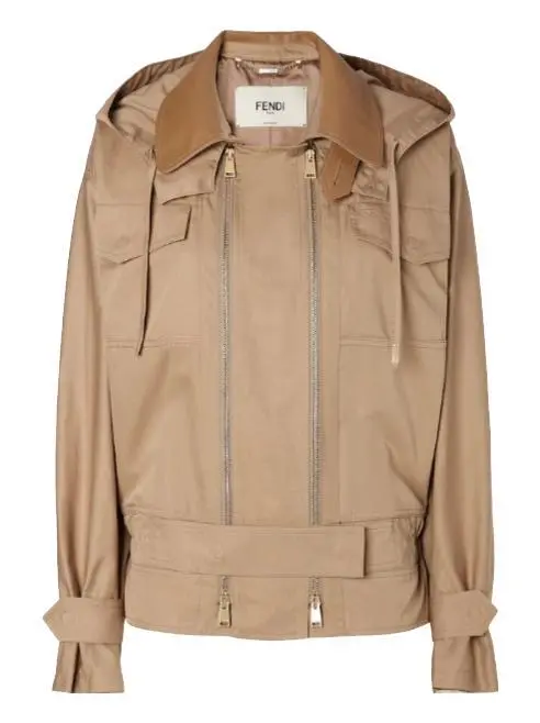 Fendi Hooded Double-zipped Jacket - Beige