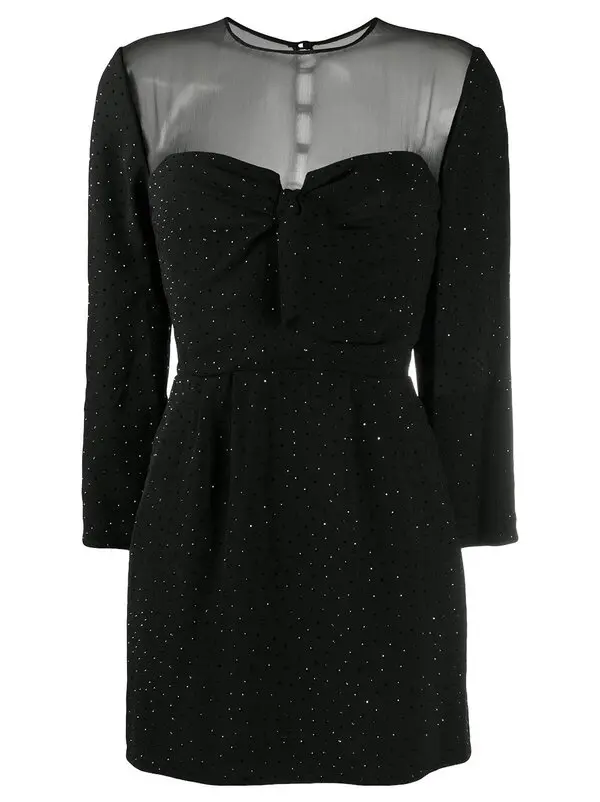 Saint Laurent Crystal-embellished Long-sleeve Mini Dress - Black