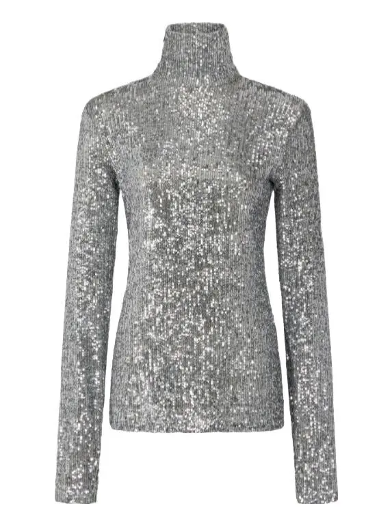 Rabanne Sequined Turtleneck Top - Silver