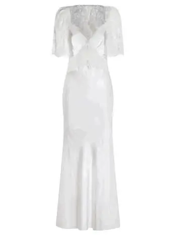 SELF-PORTRAIT Lace Trimmed Satin Maxi Dress - White