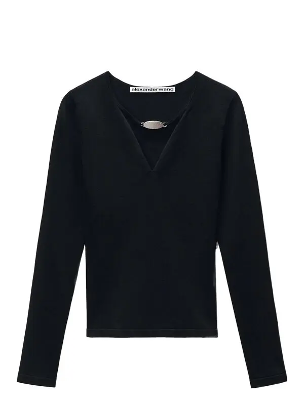 Alexander Wang V-neck Metal Logo Pullover - Black