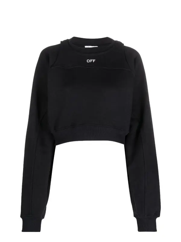 Off-White Cropped Logo Embroidered Sweatshirt - Black