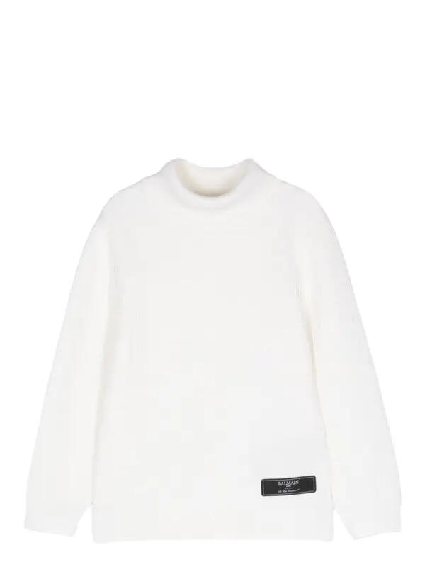 Balmain Roll-neck Wool Jumper With Logo Trim - White