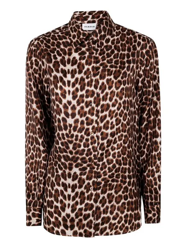 P.a.r.o.s.h Leopard Print Silk Shirt - Brown
