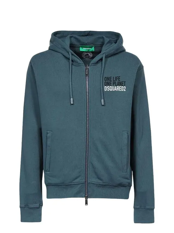 Dsquared2 Logo Print Zipped Hoodie - Blue