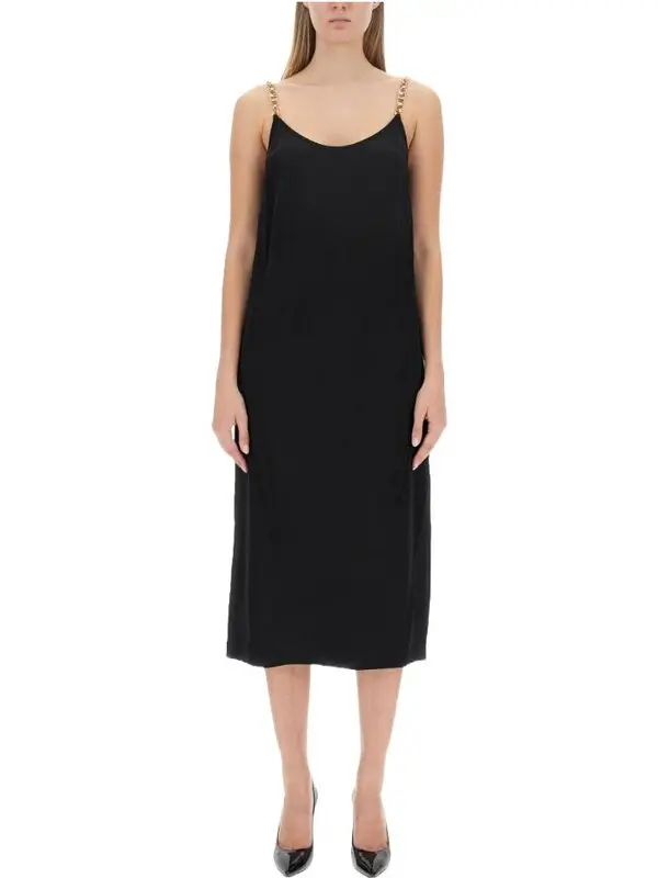 Michael Kors Sleeveless Midi Dress With Logo Straps - Black