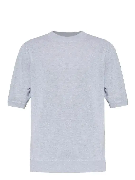 Eleventy Crewneck Fine-knit Top With Ribbed Trim - Grey