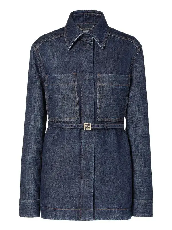 Fendi Ff Belted Denim Jacket - Blue