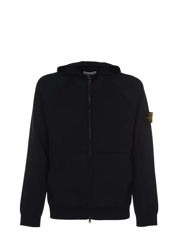Stone Island Long-sleeved Zipper Sweatshirt With Hood - Blue