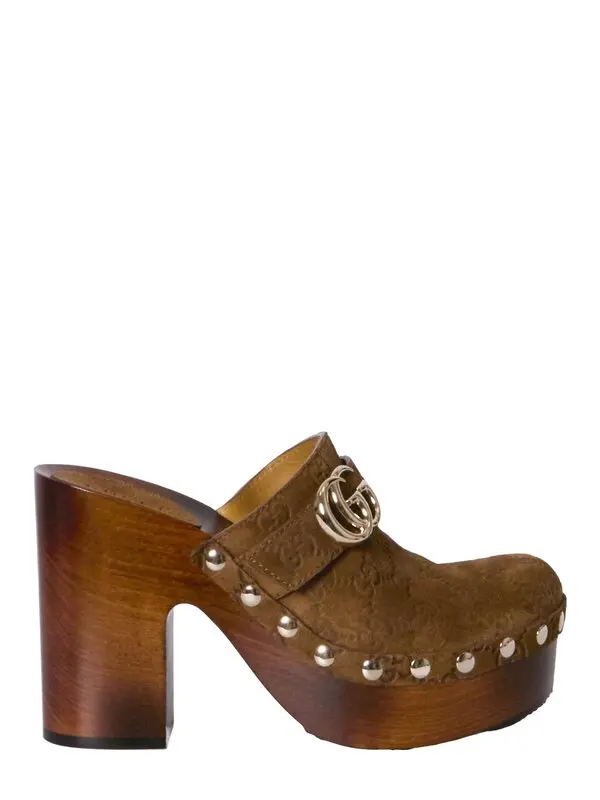 Gucci Studded Platform Clogs - Brown