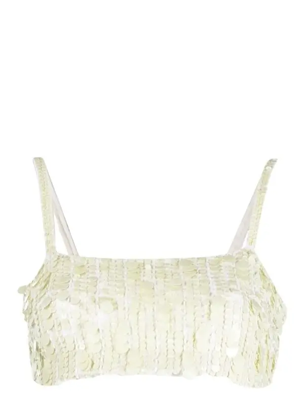 P.a.r.o.s.h Embellished Square Neck Cropped Top - White
