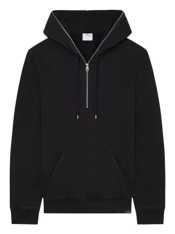 COURREGES Courrèges Zipped Drawstring Fleece Hoodie - Black