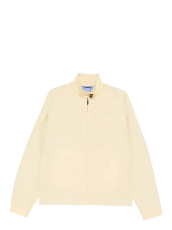 Miu Miu Long-sleeved Zip-up Jacket With Logo And Patch Pockets - Light Yellow