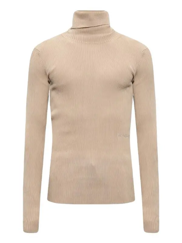 Off-White Ribbed High Neck Long Sleeve Jumper - Nude