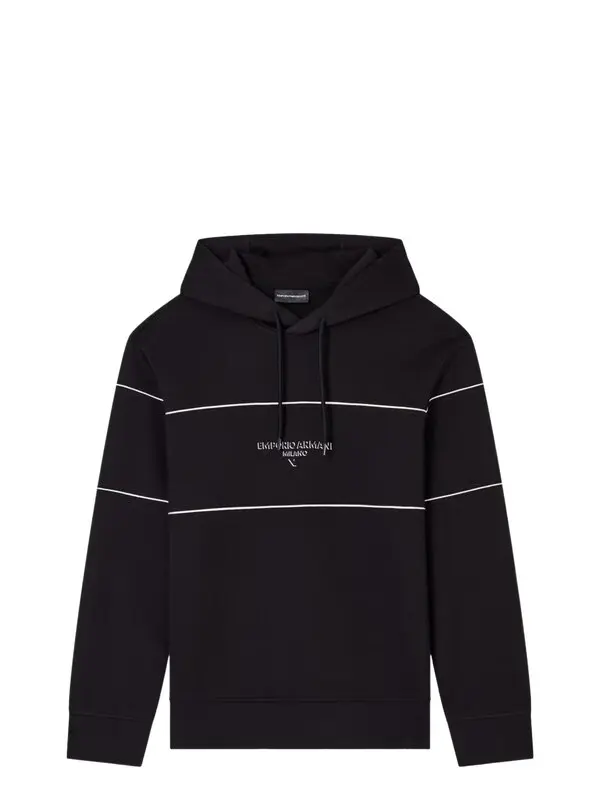 Emporio Armani Long Sleeve Hoodie With Stripe Detail - Black