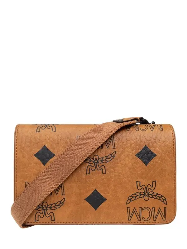 Mcm Visetos Monogram Buckle Shoulder Bag - Brown