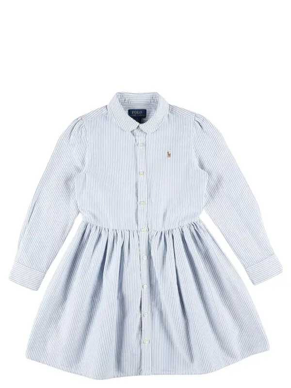 Polo Ralph Lauren Long Sleeve Shirt Dress With Embroidered Horse - White