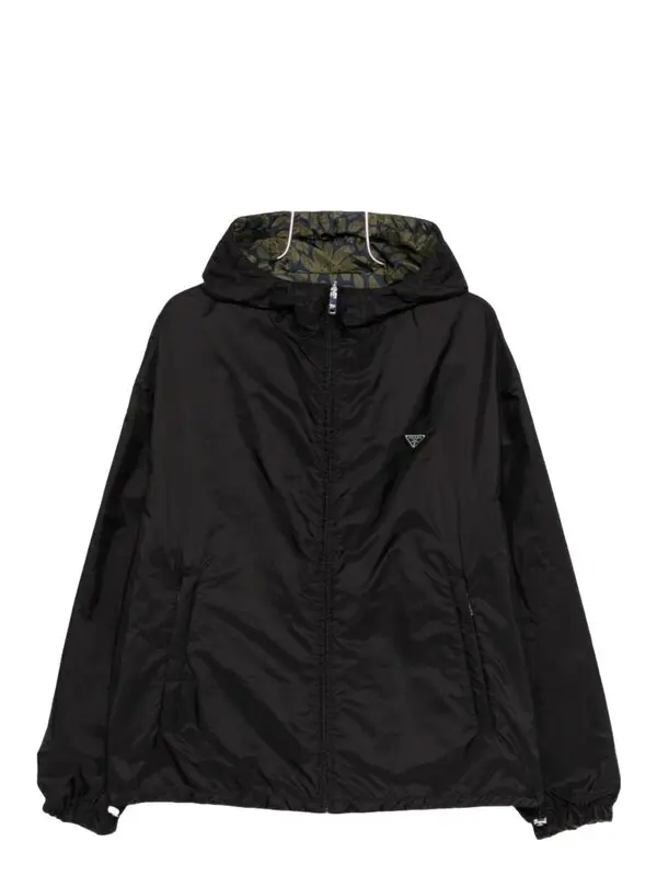 Prada Hooded Zip-up Jacket With Printed Interior - Black