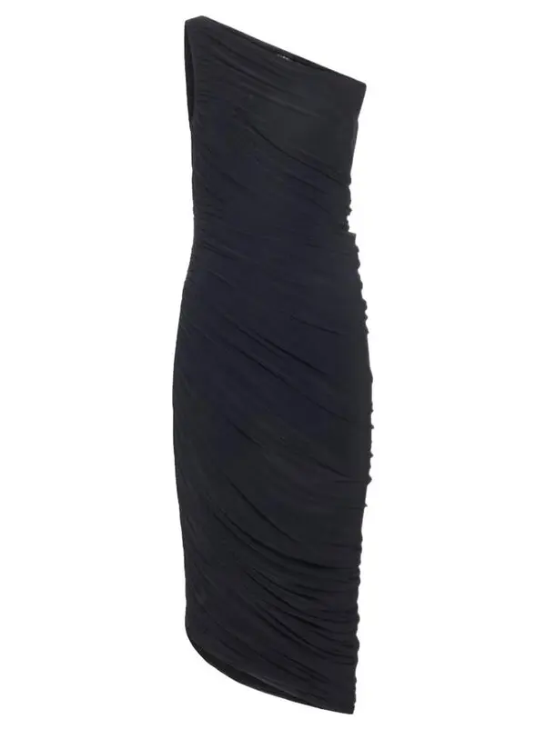 Norma Kamali Ruched One-shoulder Asymmetrical Hem Dress - Black