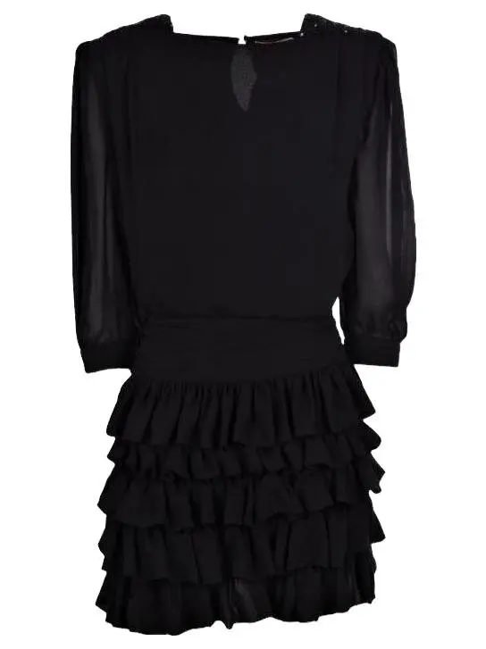 Saint Laurent Sequinned Shoulder Ruffled Mini Dress - Black