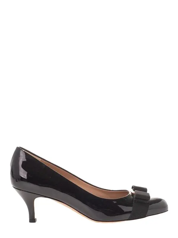 FERRAGAMO Patent Leather Bow High Heels - Black