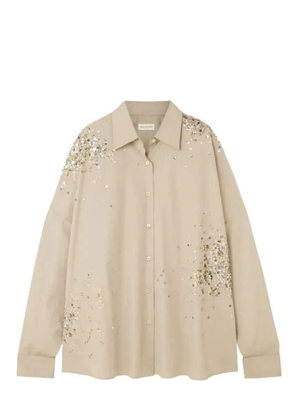 Dries Van Noten Long Sleeve Embellished Shirt - Cream