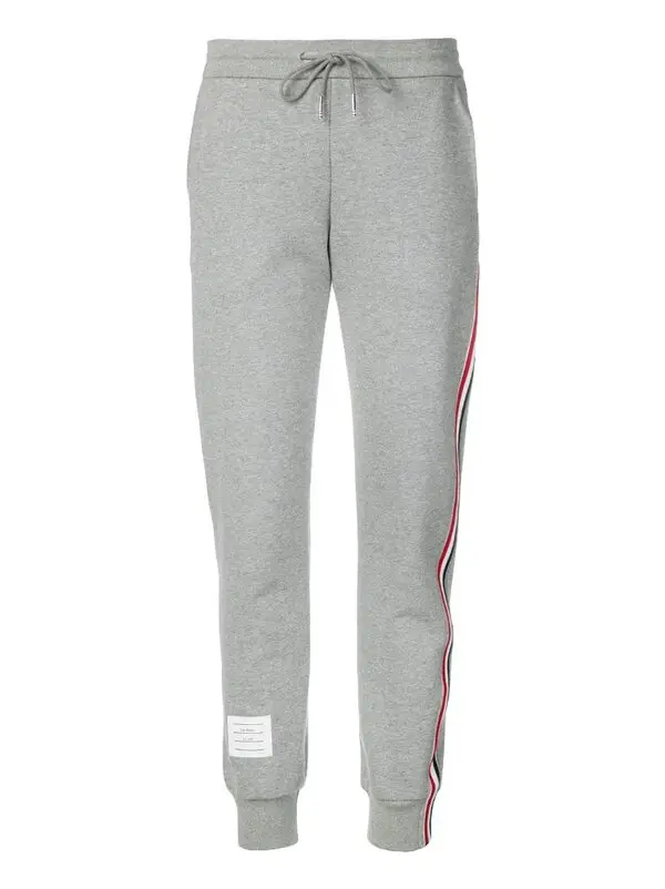 Thom Browne Grey Loop-back Sweatpants With Signature Striping - Light Gray