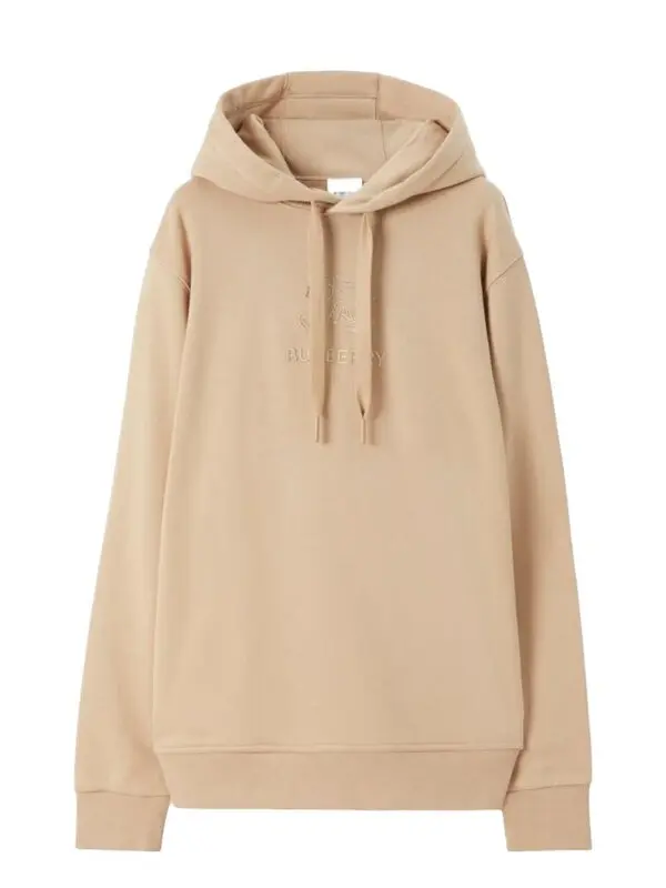 Burberry Equestrian Knight Embroidered Drawstring Hoodie - Nude