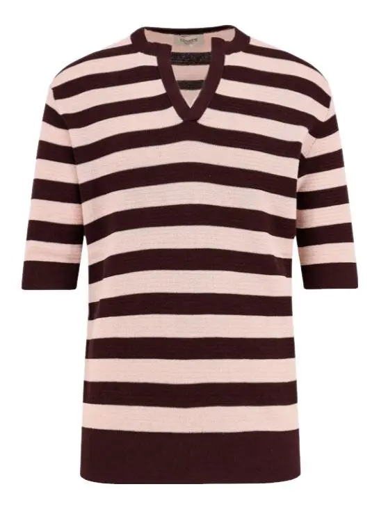 LANEUS Striped V-neck Sweater - Brown