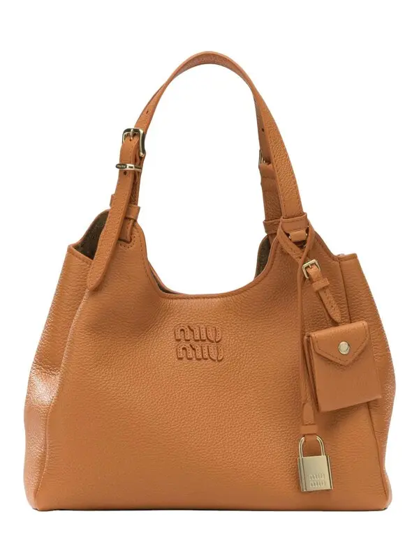 Miu Miu Leather Handbag With Lock Detail - Brown