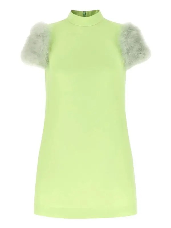 Valentino Garavani Crepe Couture Mock Neck Mini Dress With Feather Sleeves - Green