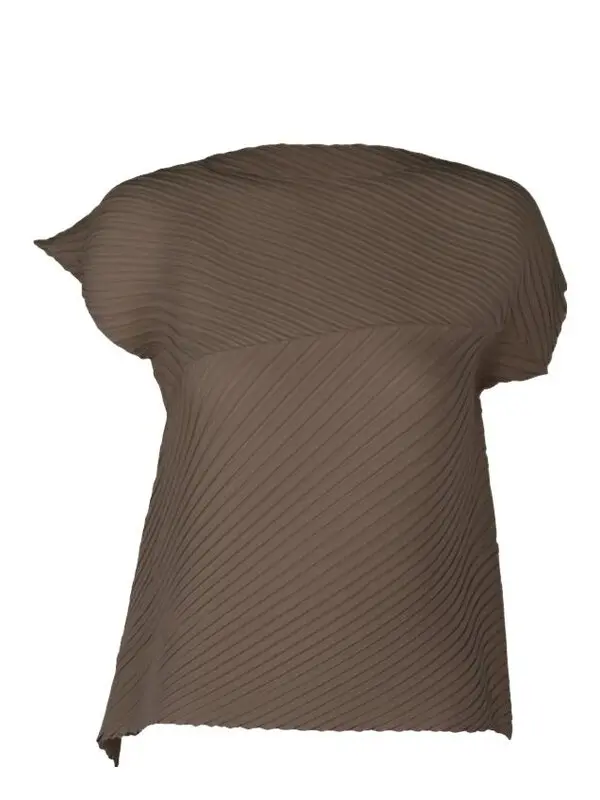 Issey Miyake Pleated Asymmetrical Top - Dark Brown