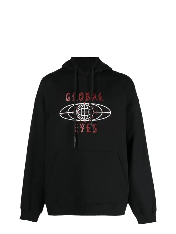 44 LABEL GROUP Graphic Print Cotton Hoodie - Black
